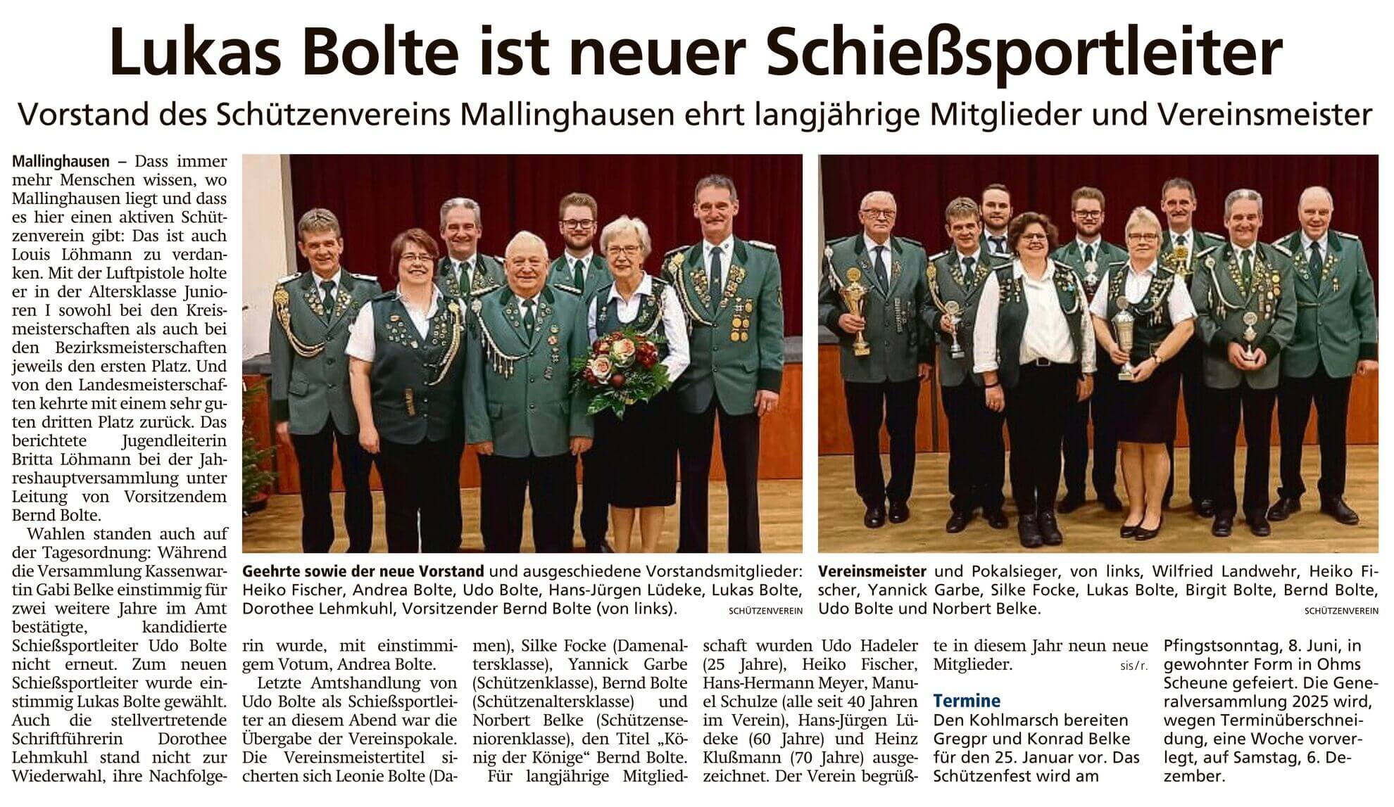 SV Mallinghausen - Lukas Bolte ist neuer Schießsportleiter - Bezirksschützenverband Diepholz